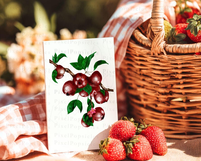 Hand Painted Watercolor Apple Branch Clipart, Red Apples Botanical ...