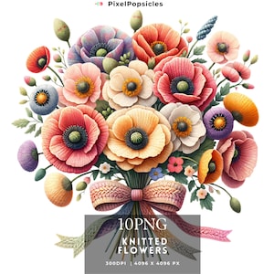 10 Knitted Flowers Clipart Bundle, Spring Flowers Clipart, Cute Png ...