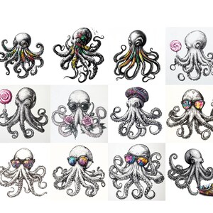 15 Octopus Ink Clipart: Black & White Watercolor (digital Download) - Etsy