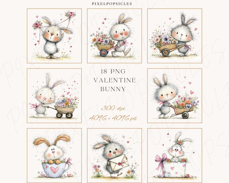 Watercolor Valnetine Bunny Clipart Set: Valentine's Day Graphics ...