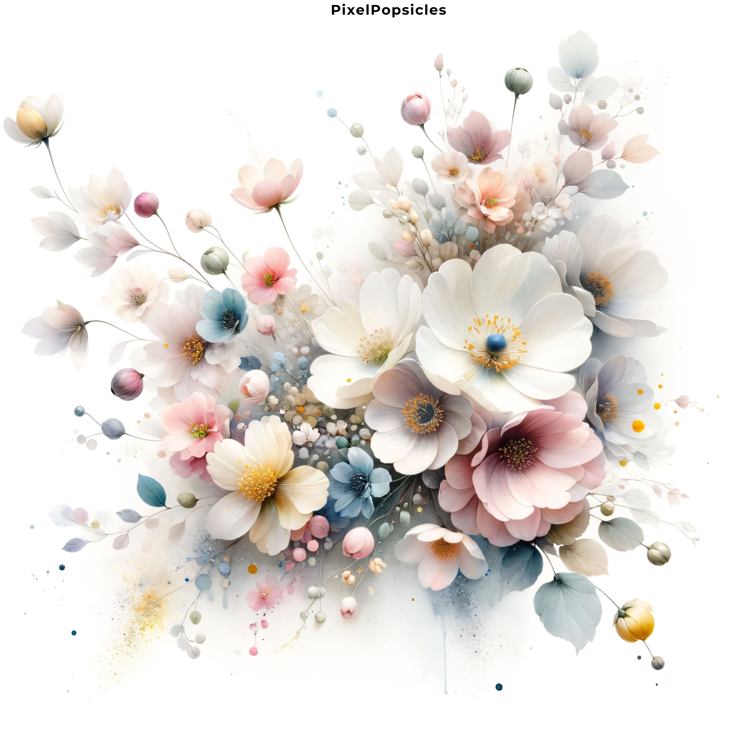 10 Elegant Flowers Clipart Jpg, Watercolor Flowers Jpg, Romantic Flower ...