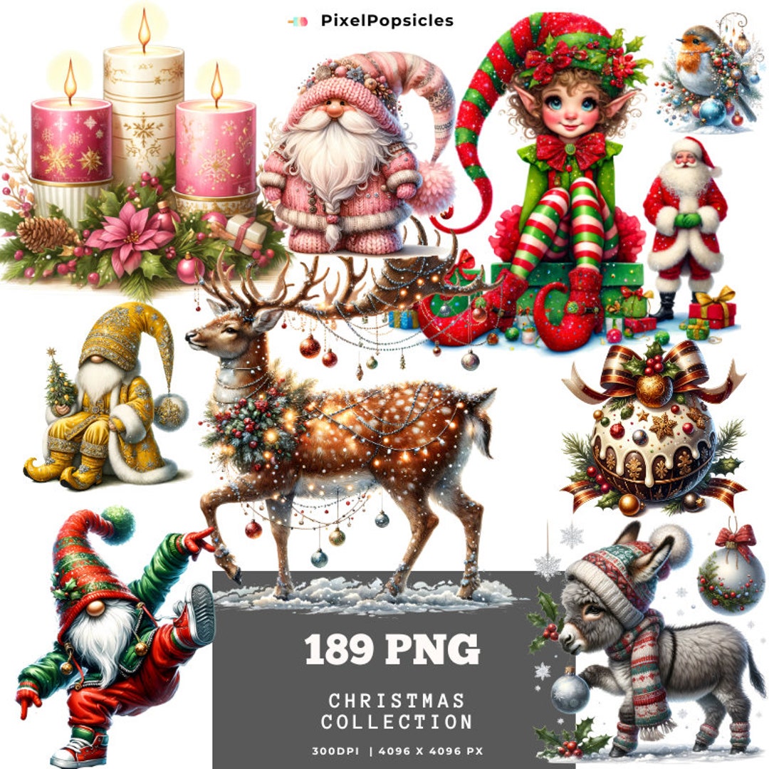 Christmas Clipart Bundle 189 Images,christmas PNG Bundle,gnome Clipart ...