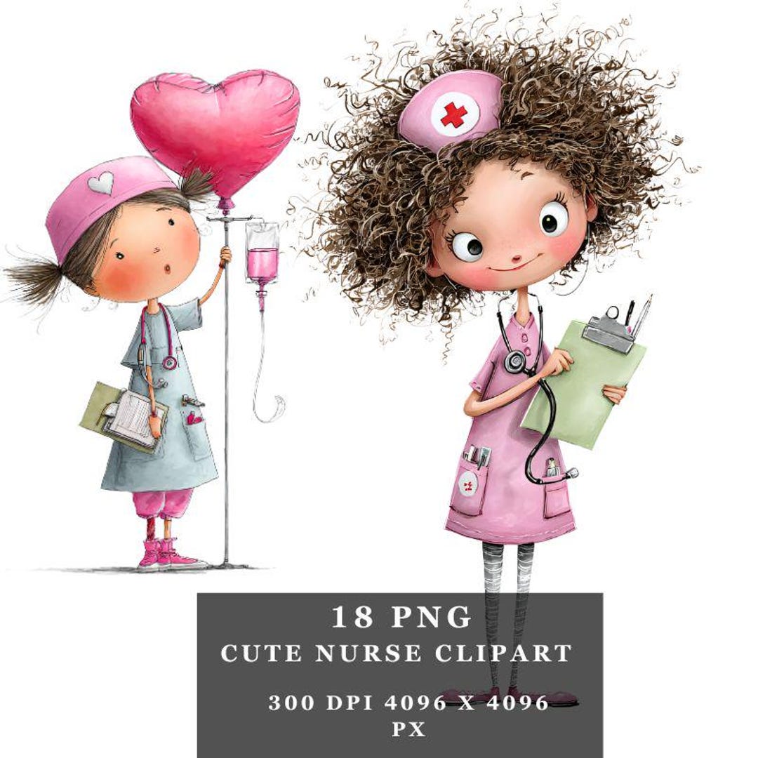 Cute Nurse Clipart PNG – 18 Whimsical Medical Girls, Nurse Characters ...