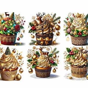 Christmas Cupcakes Clipart 12 PNG Bundle, Elegant Treats Transparent ...