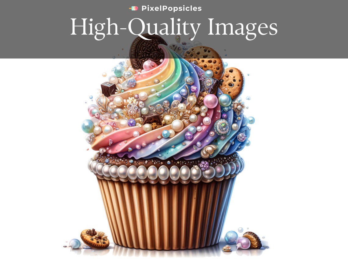 Rainbow Cupcake Clipart: Whimsical Dessert PNG, Bakery Digital Art ...