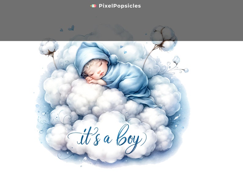 It's a Boy Clipart Bundle: Watercolor Baby PNG Images (digital Download ...