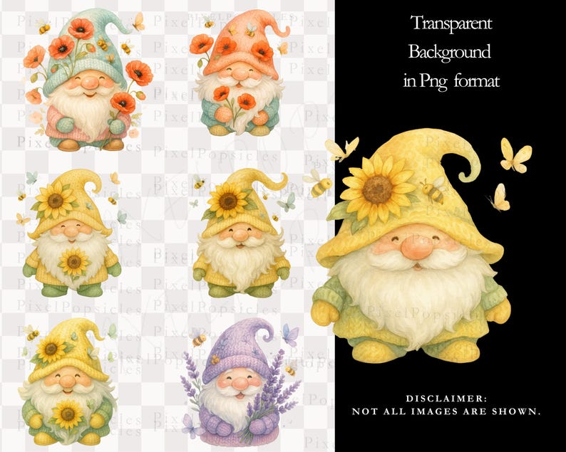 Watercolor Spring Gnome Clipart: Floral Garden PNG Bundle (digital ...