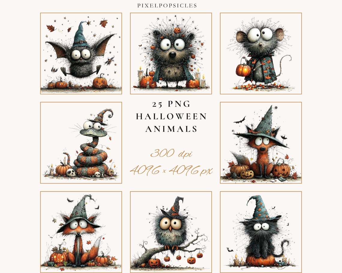 Watercolor Halloween Animals Clipart Set (digital Download) - Etsy Canada