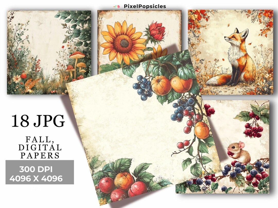 18 Autumn Vintage Backgrounds Digital, Fall Square Papers, Pumpkins ...