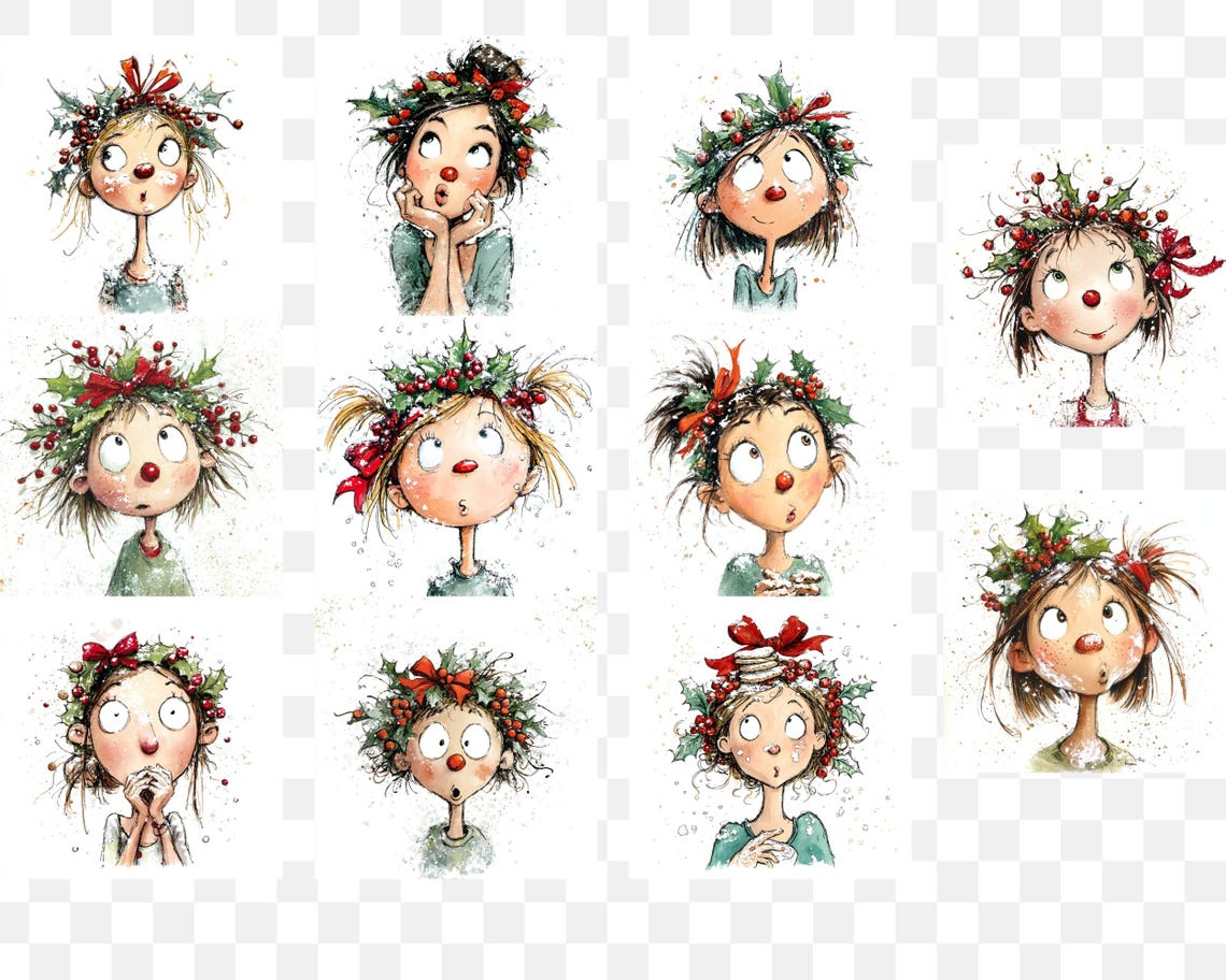 Christmas Girls Clipart | Holiday Watercolor Ornaments for Digital ...