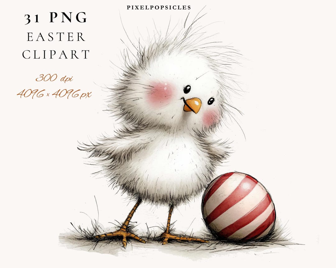 Easter Clipart Bundle: Bunny, Chick, Egg PNG Illustrations (digital ...