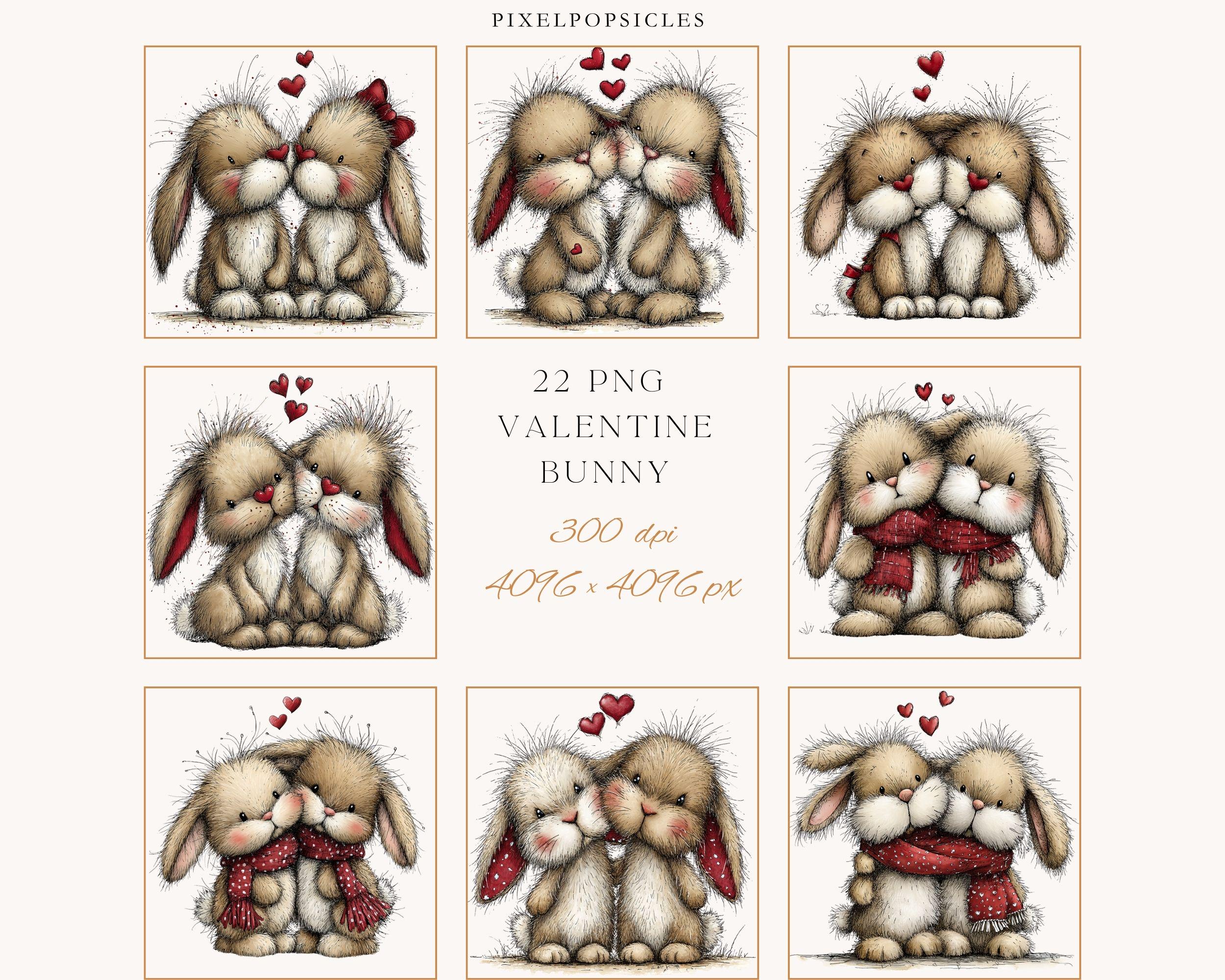 Watercolor Valnetine Bunny Clipart Set: Valentine's Day Graphics ...