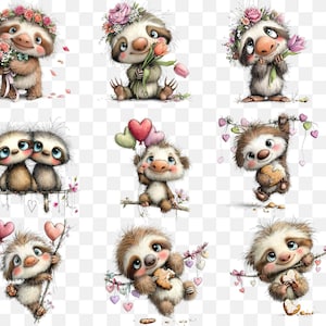 Sweet Valentine Sloth Watercolor Clipart, Hearts, Cookies (digital ...