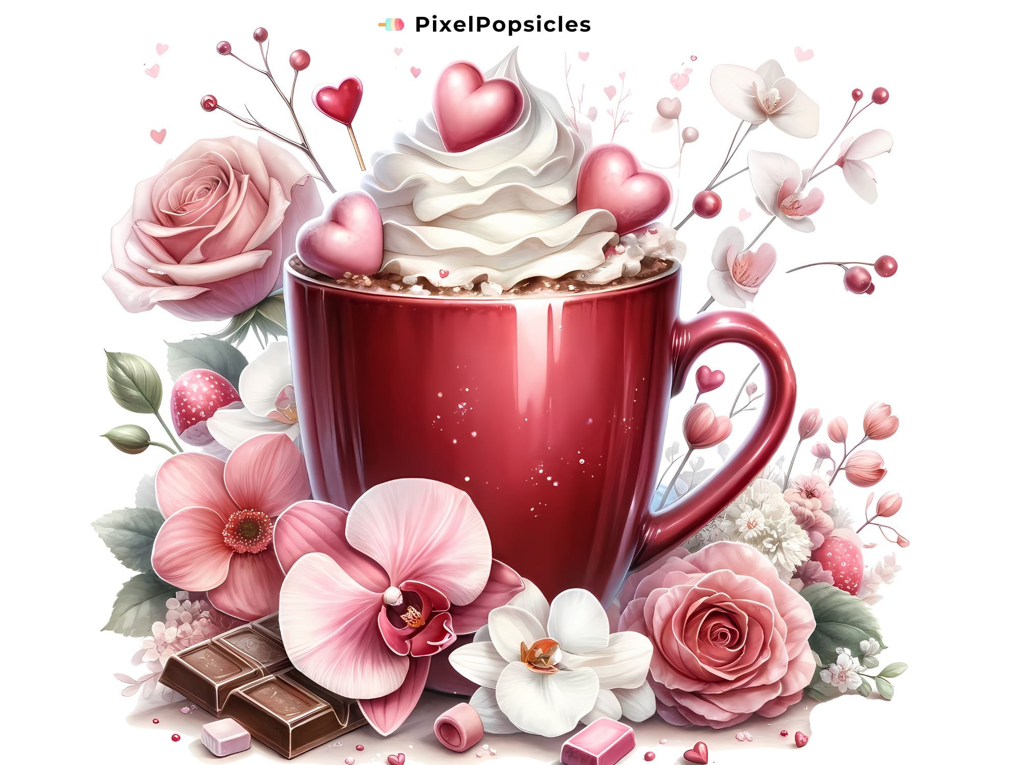 Love Hot Chocolate Clipart: Valentine's Day PNG Graphics (digital ...