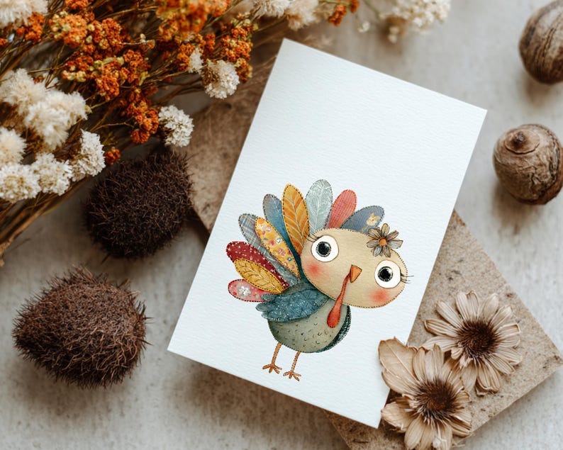 Watercolor Turkey Clipart: Patchwork Fall Animal PNG (digital Download ...