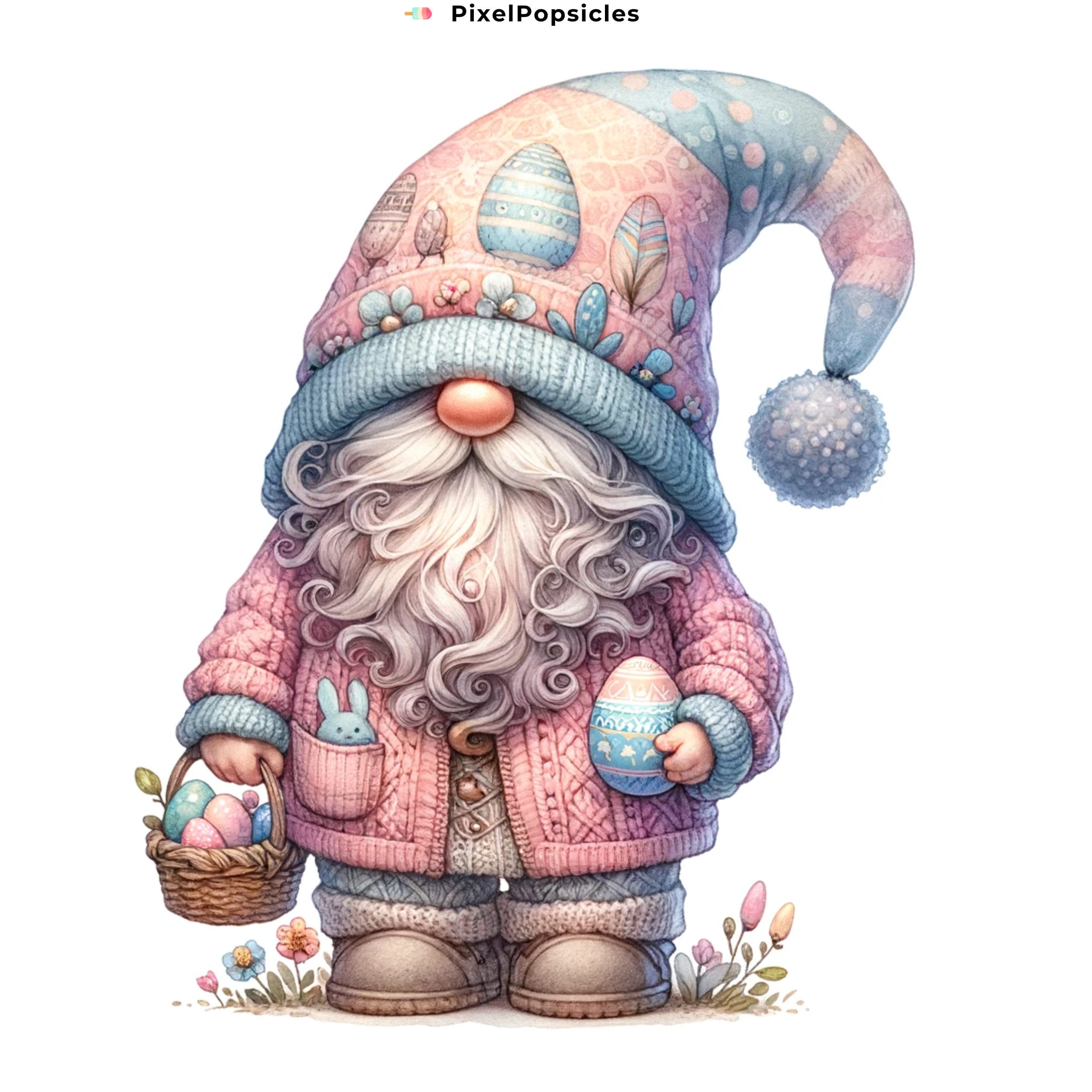 10 Easter Gnomes Watercolor Clipart PNG, Spring Flowers Easter Eggs ...