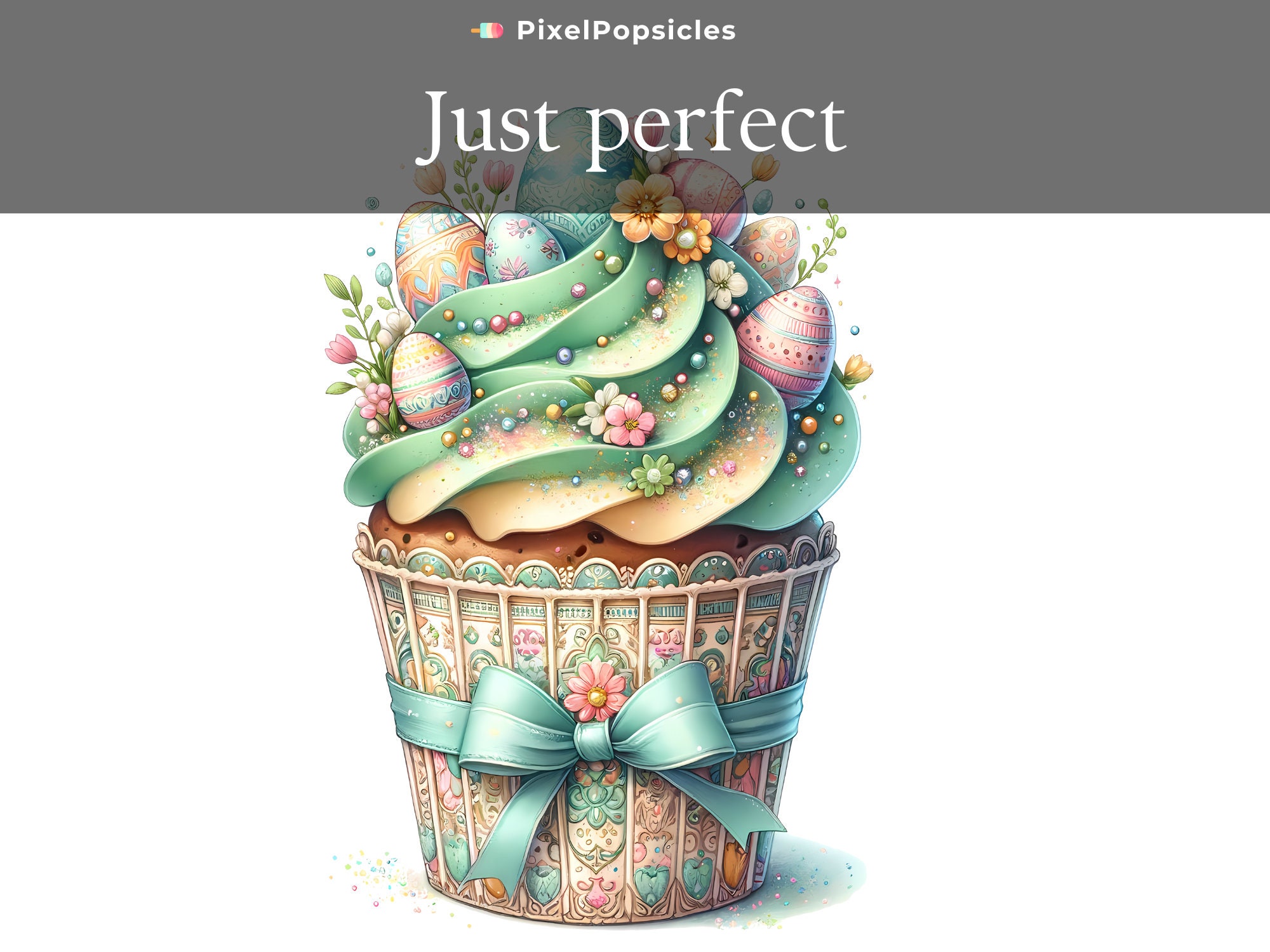 16 Glittering Easter Cupcake Clipart Png , Watercolor Cupcake Set ...