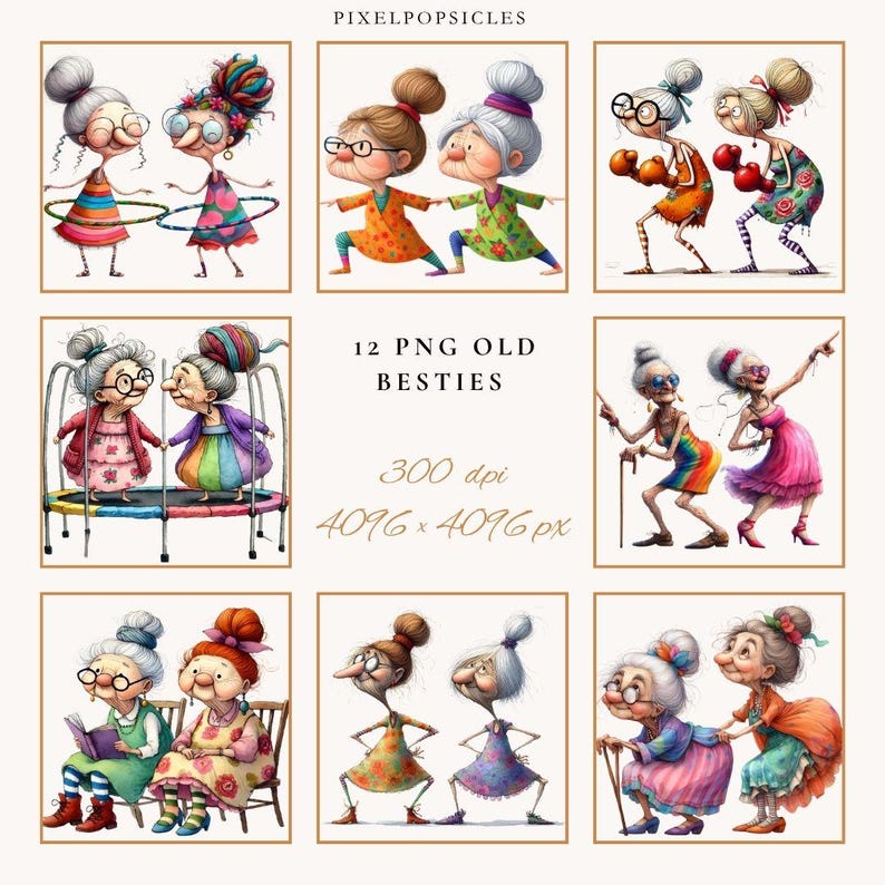 Funny Old Friends PNG Clipart: Scrapbook & Card Designs (digital ...