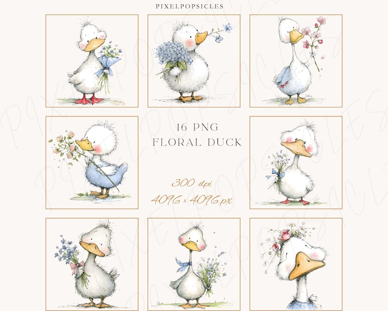 Watercolor Duck Clipart Set Baby Duck PNG, Spring Farm Animals, Floral ...
