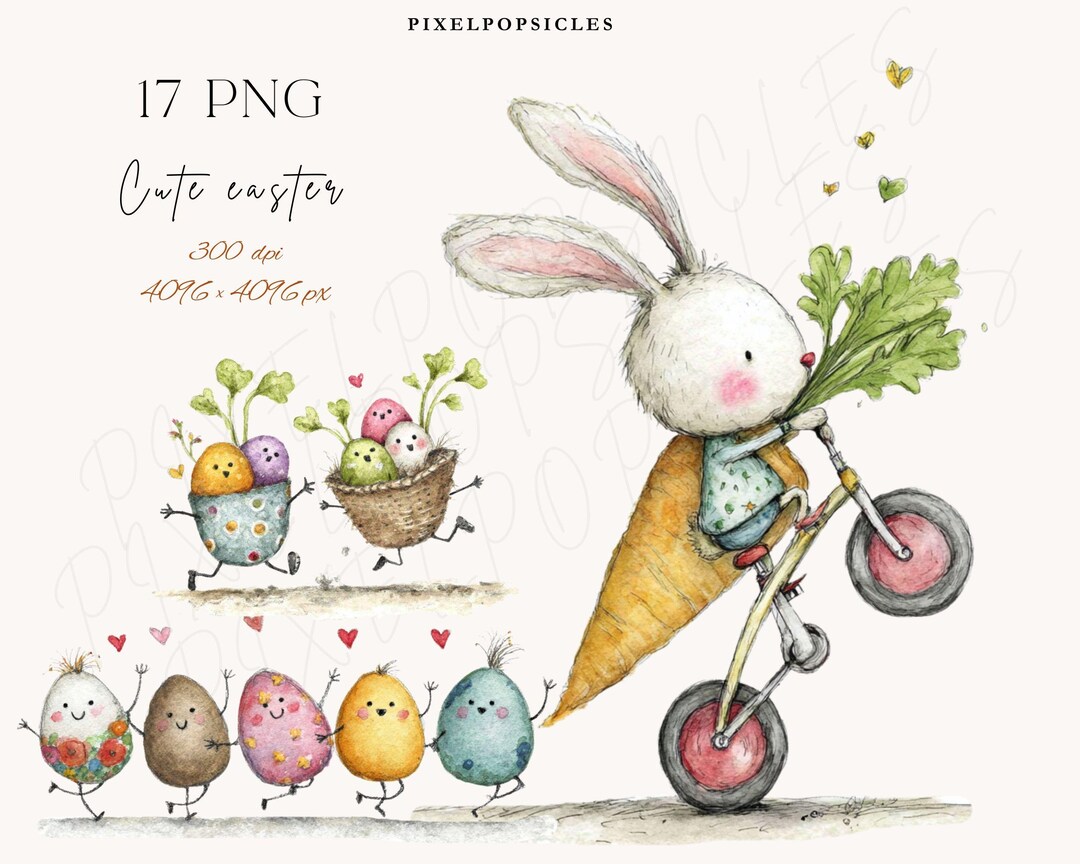 Easter Watercolor Spring Animals Clipart Digital Download - Cute Chick ...