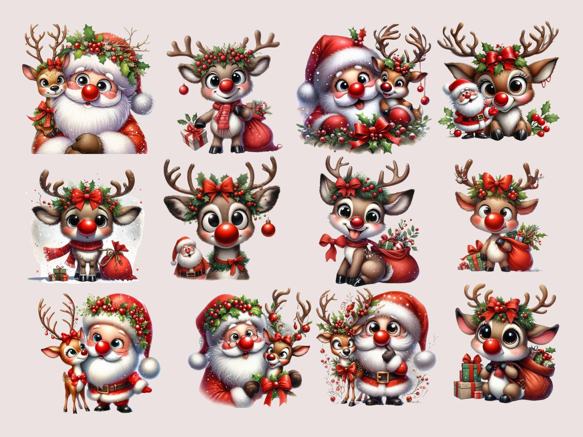 Santa and Rudolph Clipart: Festive Christmas Gnomes (12 PNG Files) - Etsy