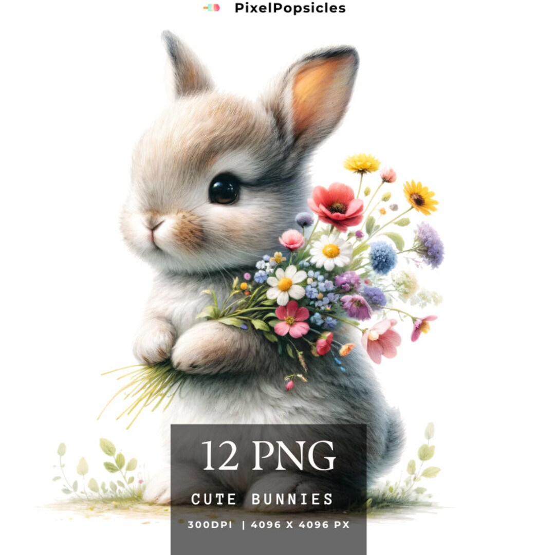 12 Sweet Bunnies Png - Floral Bunny - Spring Floral Bouquets - Nursery ...