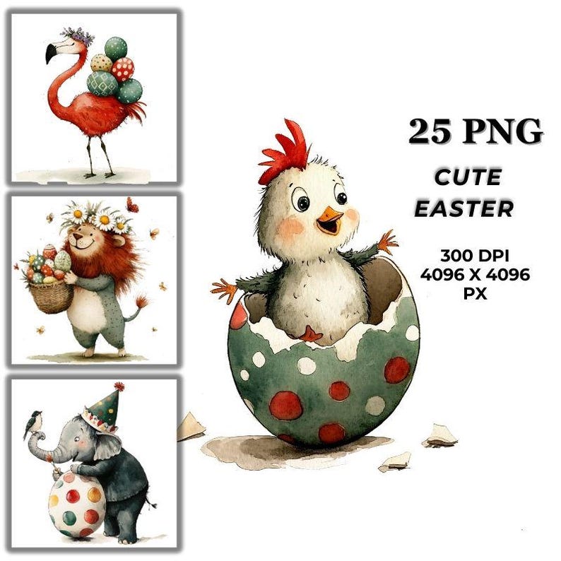 Easter Clipart Bundle: Bunny, Chick, Egg PNG Illustrations (digital ...