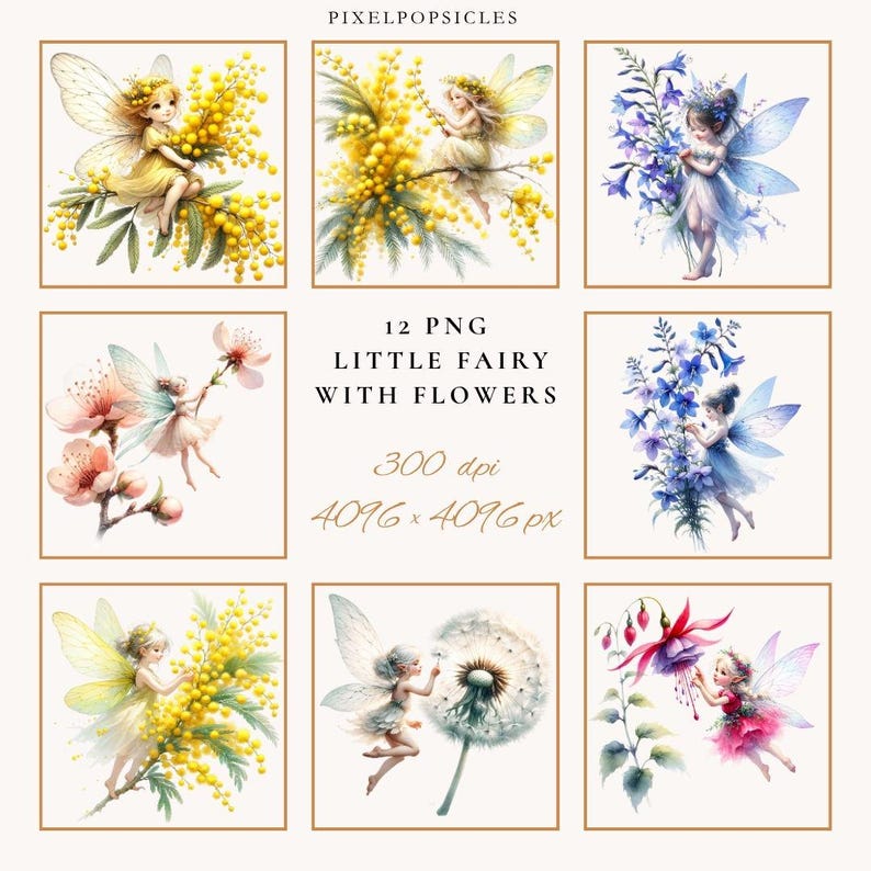 Watercolor Fairy Clipart: Fantasy Flower Illustrations (digital ...