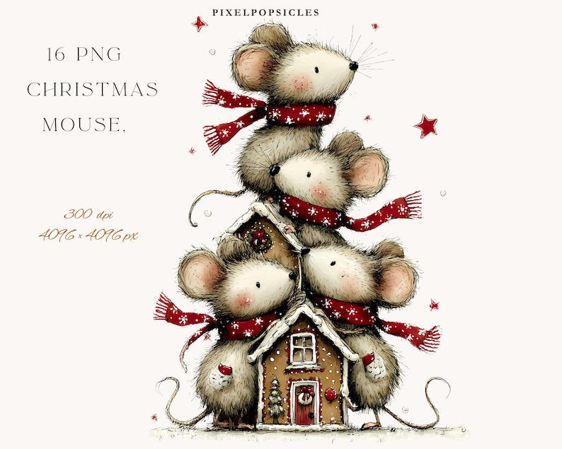 Christmas Mouse PNG Bundle: Winter Woodland Clip Art (digital Download ...