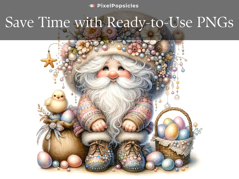 12 Easter Gnomes Watercolor Clipart PNG, Spring Flowers Easter Eggs ...