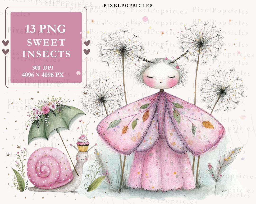 Kawaii Spring Bugs Clipart Bundle | 13 PNG Transparent Watercolor ...