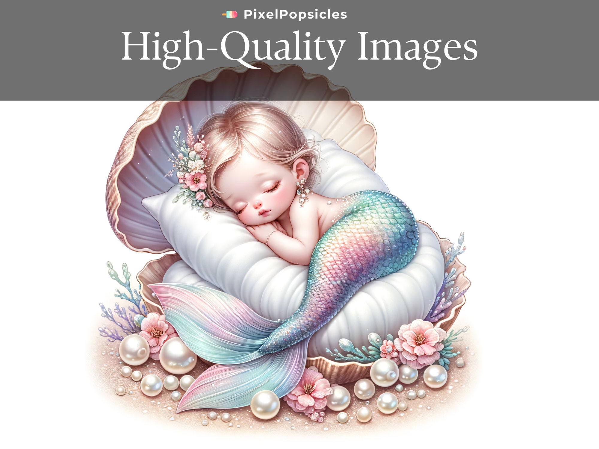 12 Baby Mermaid Clip Art, Newborn Clipart, PNG Watercolor Nursery Decor ...