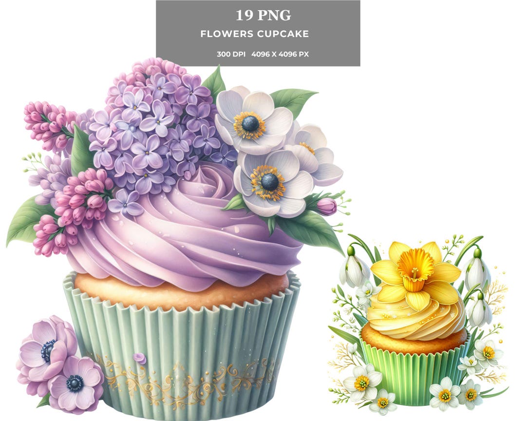 Spring Cupcake Clipart – Cute Floral Dessert PNG, Whimsical Bakery ...