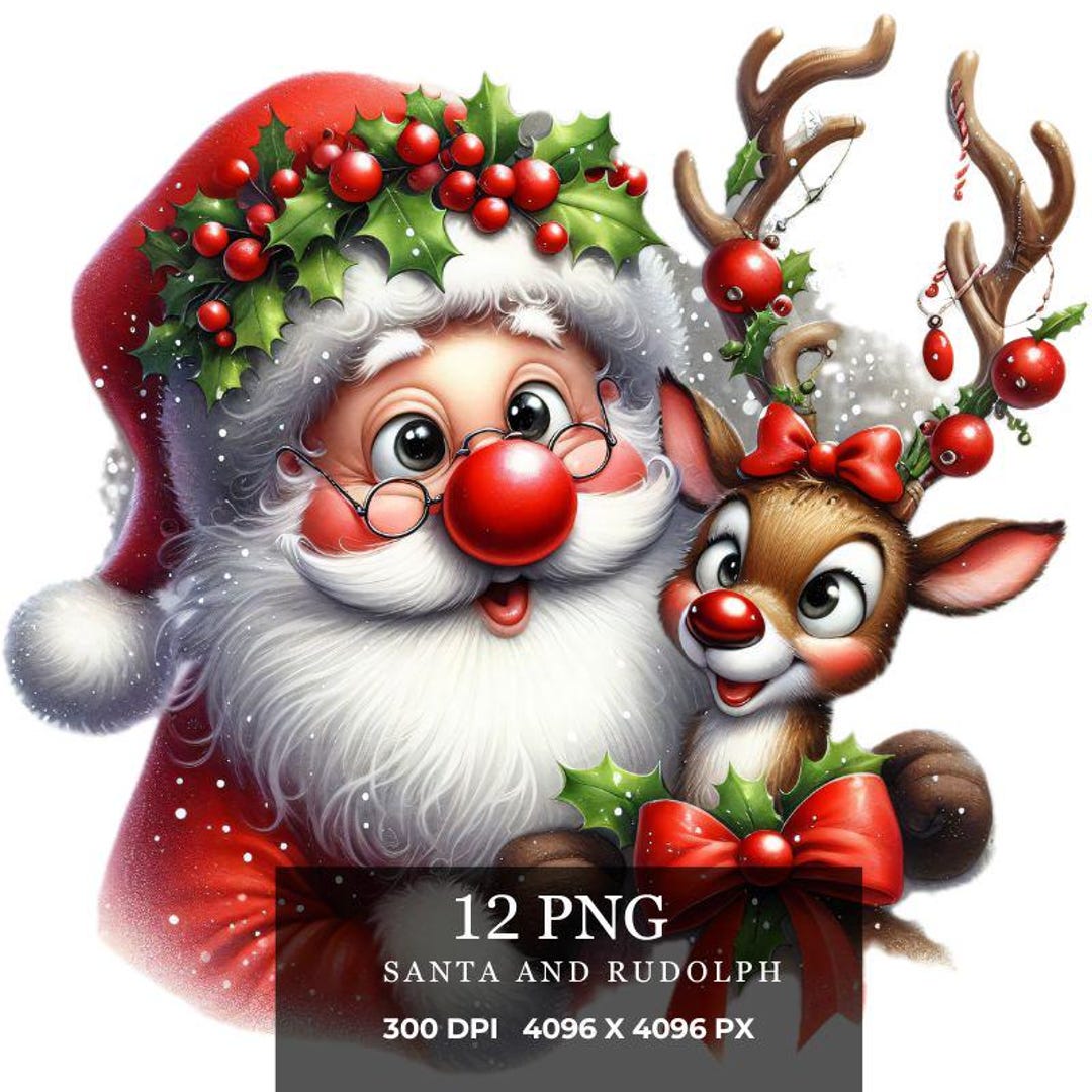 Santa and Rudolph Clipart: Festive Christmas Gnomes (12 PNG Files) - Etsy