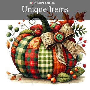 Plaid Pumpkin Clipart | Set of 10 | Cottagecore Fall, Rustic Autumn ...