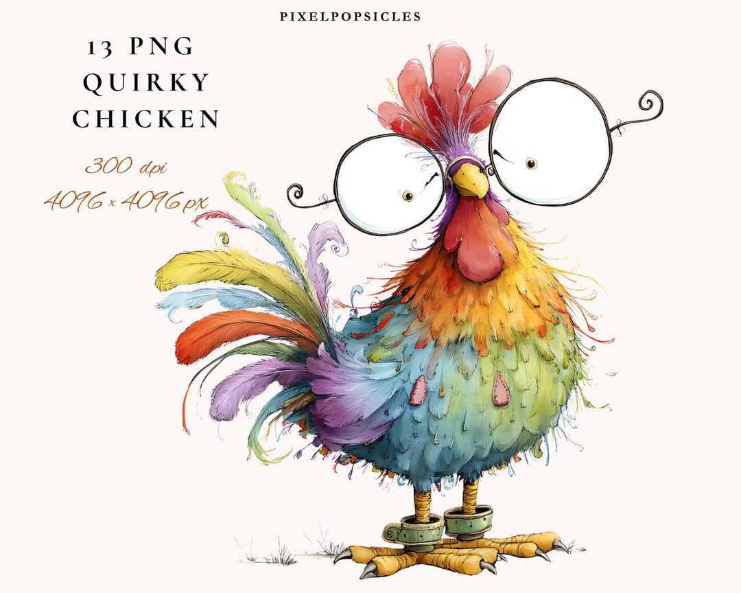 Quirky Chicken Clipart: Whimsical Hen PNG Illustrations (digital ...