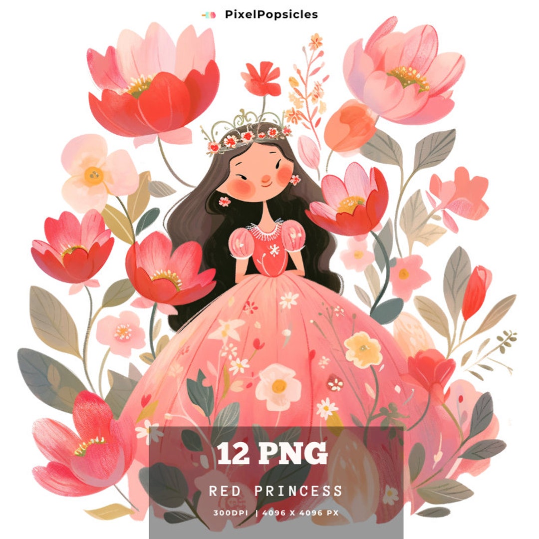Red Princess Watercolor Clipart Set: Floral Nursery Art (digital ...