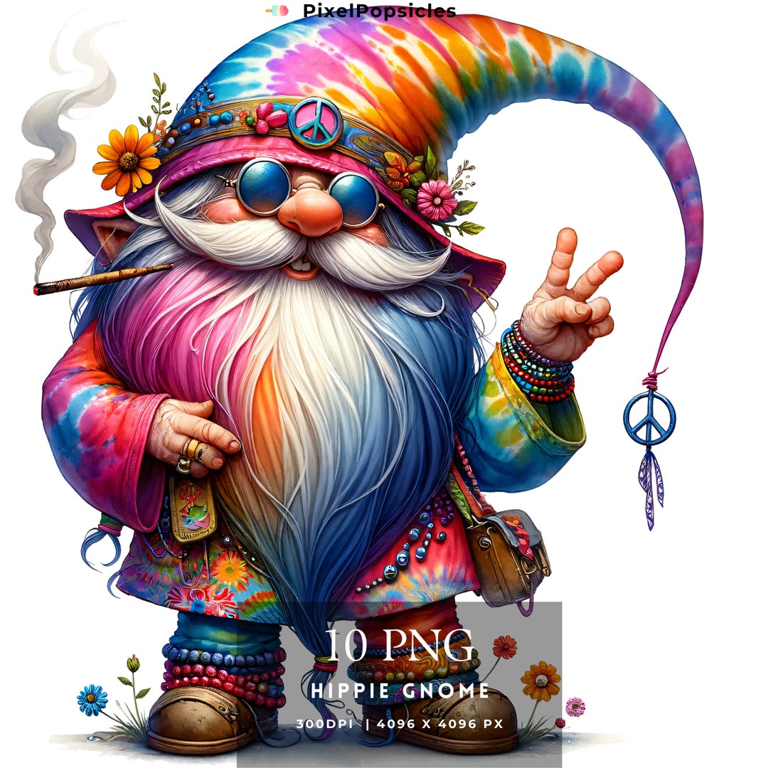Tie Dye Hippie Gnome Watercolor Clipart: PNG Graphics (digital Download ...
