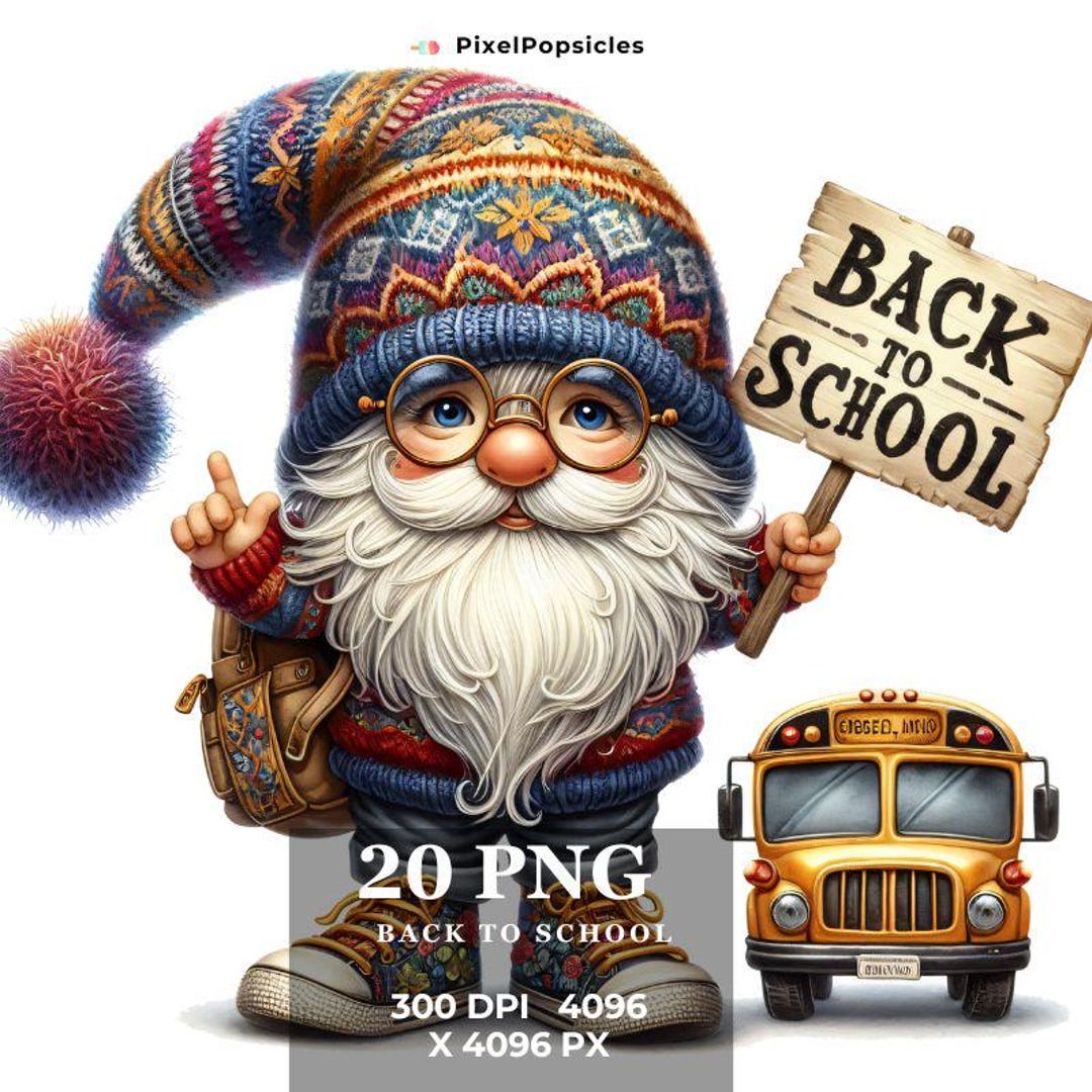 20 Back to School Gnome Clipart Bundle, Watercolor Gnomes PNG ...