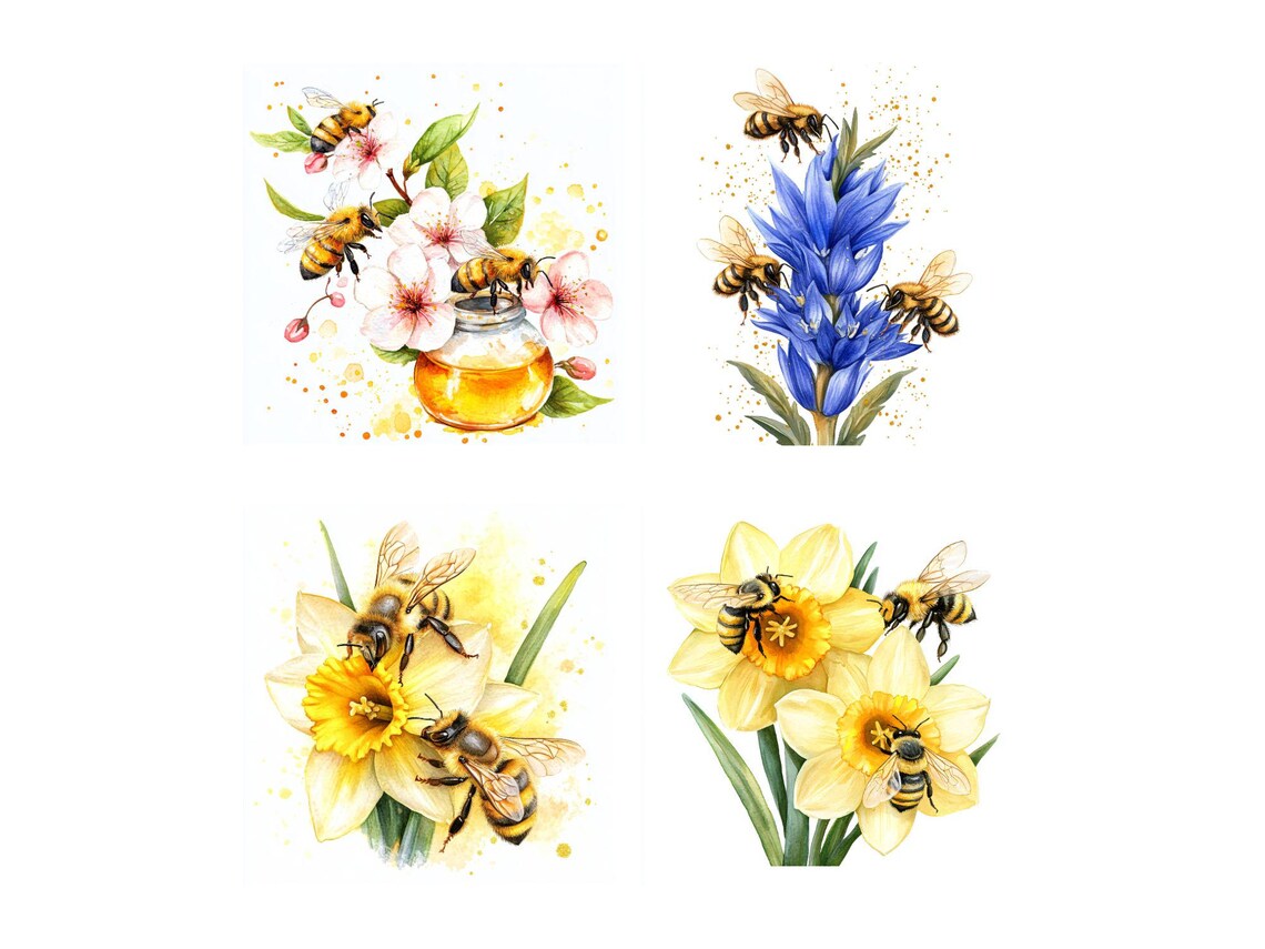 Watercolor Bees Clipart: Honey Bee, Beehive Art (digital Download) - Etsy