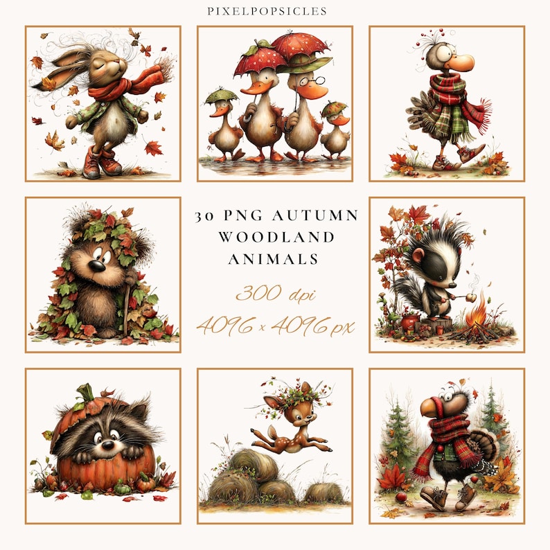 Autumn Woodland Animals Clipart Bundle: Fall Forest PNG Images (digital ...