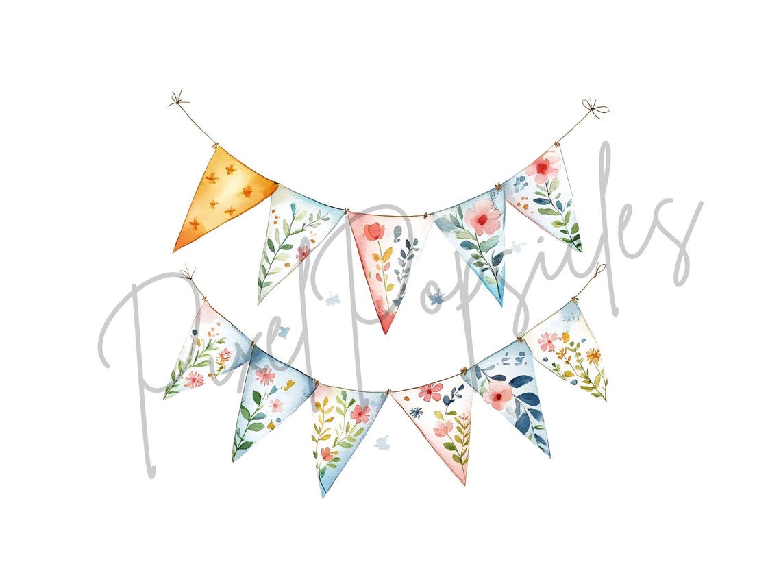 Watercolor Bunting Clipart: Birthday Banner PNG (digital Download) - Etsy