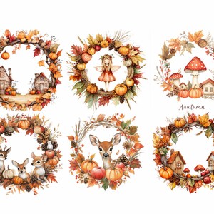 Watercolor Autumn Wreath Clipart: Fall Animals PNG (digital Download ...