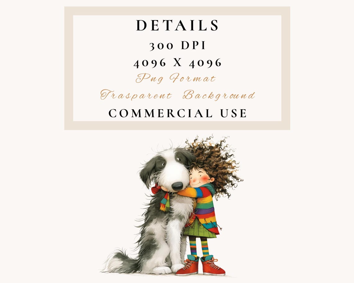 Dog and Kid Friends Clipart: Whimsical Friendship PNG (digital Download ...