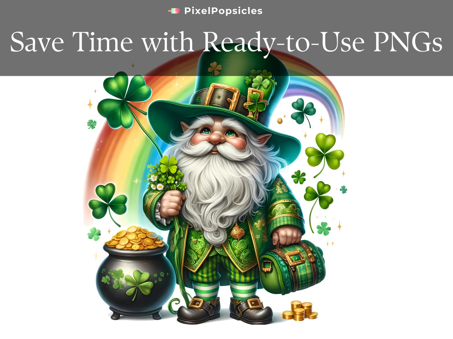 12 St Patrick Gnomes Clipart Illustration Watercolor PNG Set Saint ...
