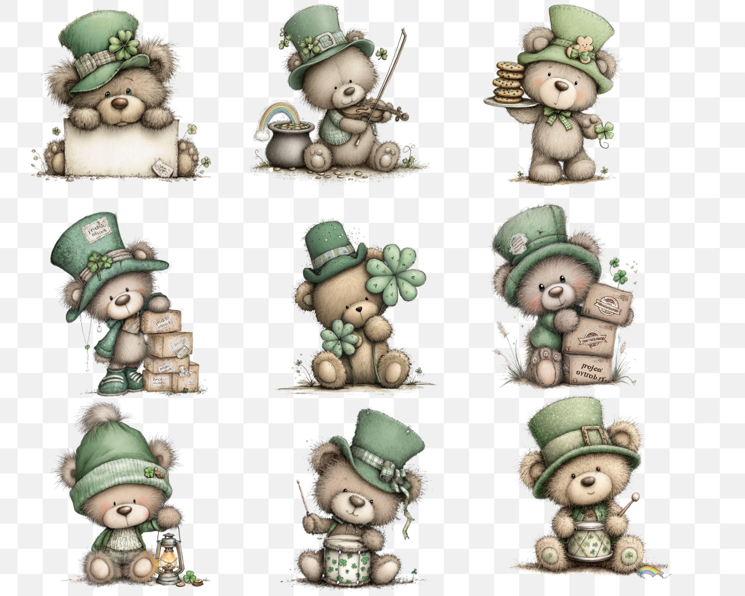 St. Patrick Teddy Bear Clipart 22 PNG Bundle, Watercolor Leprechaun ...
