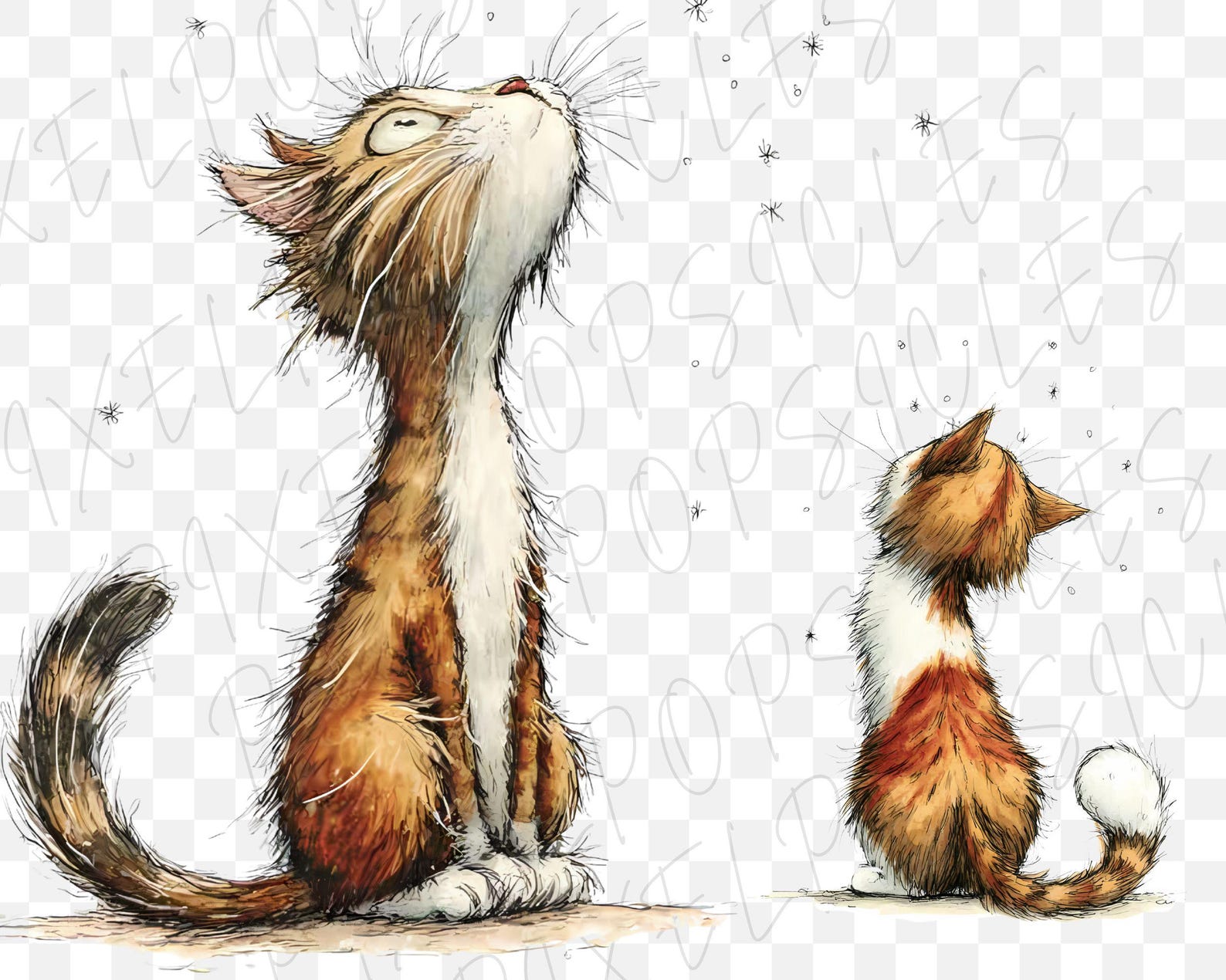20 Cats From Behind PNG Clipart | Watercolor Back View Cats ...