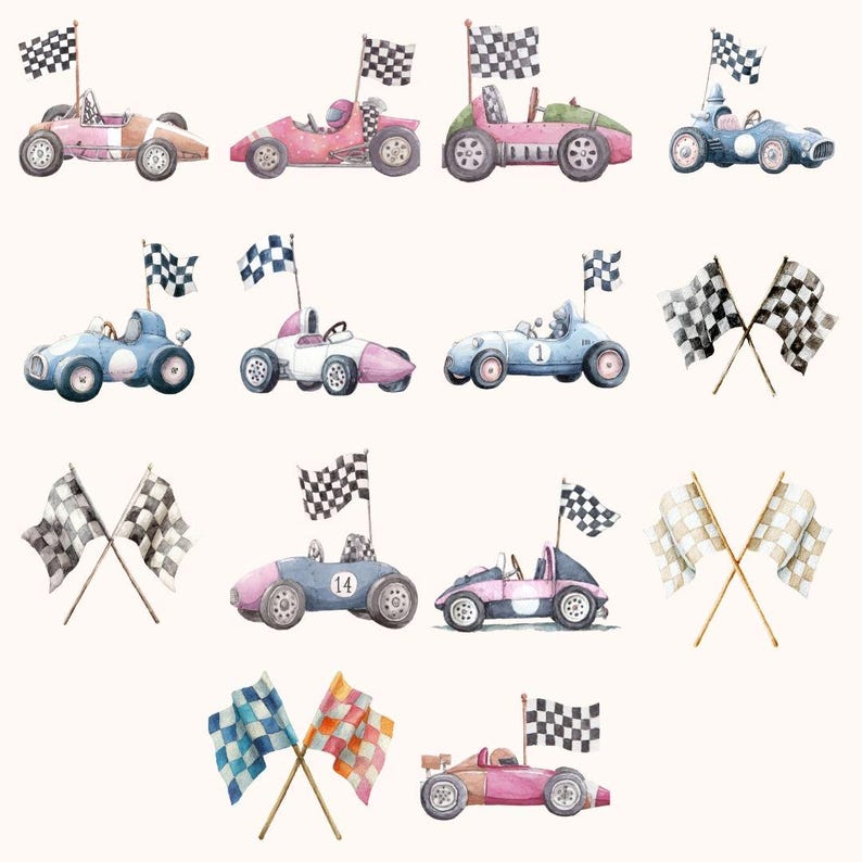 Vintage Race Car Clipart Set: Retro Racing Theme PNG Graphics for Boys ...