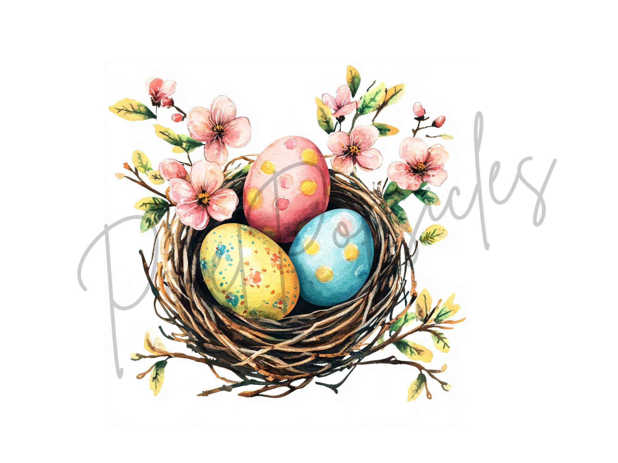 Floral Nest Watercolor Clipart: Spring Easter Eggs (digital Download ...