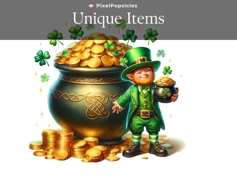 Pot of Gold Clipart: St Patrick's Day Shamrock PNG (digital Download ...